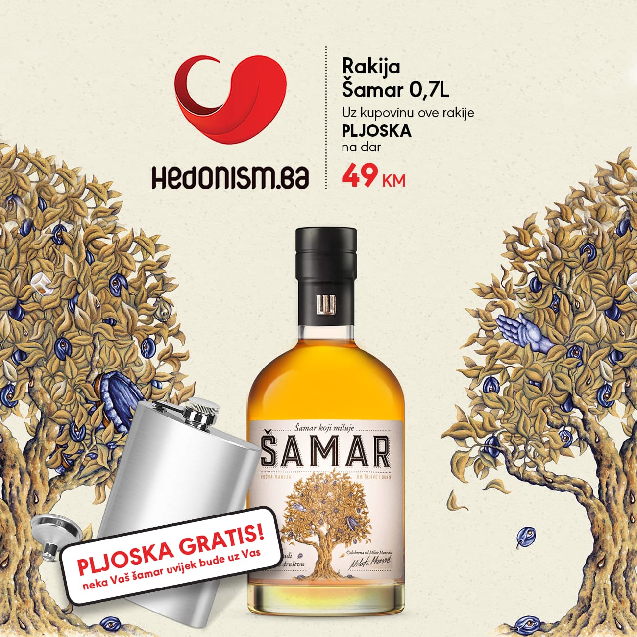 Rakija Šamar 0,7L+ pljoska gratis | hedonism.ba